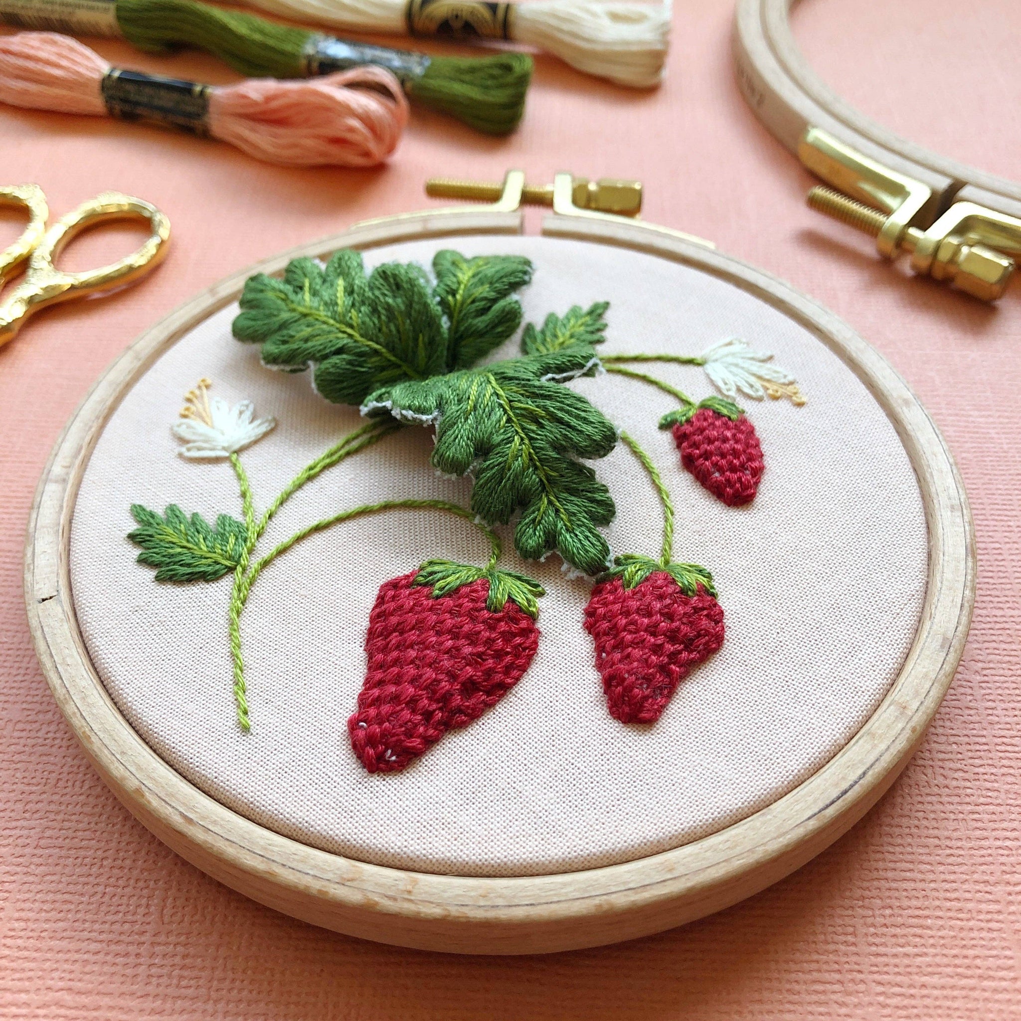 Stumpwork Strawberries Intermediate 3D Hand Embroidery DIY Craft Kit ...