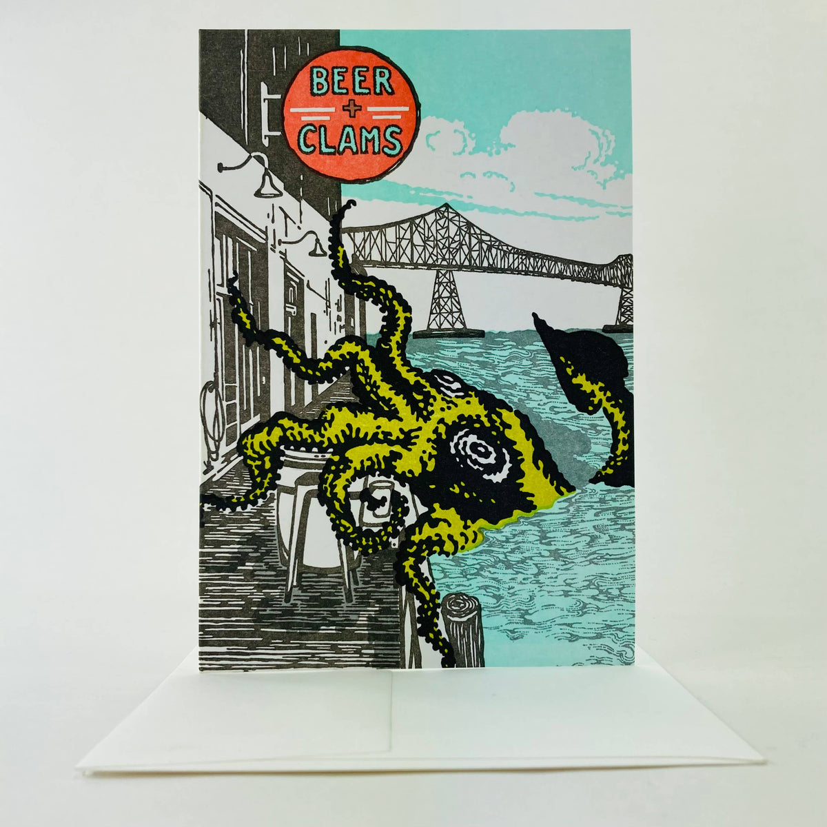 Giant Squid Attack At Waterfront Brewpub Card– Alair Gift Shop