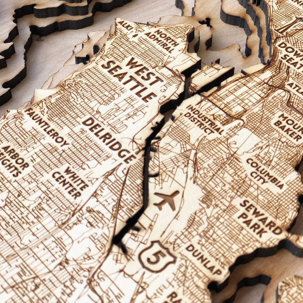 8x10 Seattle Wood Map– Alair Gift Shop
